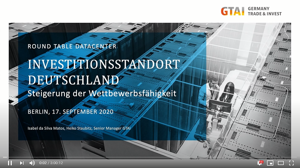 Aufzeichnung 1. Round Table Datacenter – eine Initiative der GTAI
